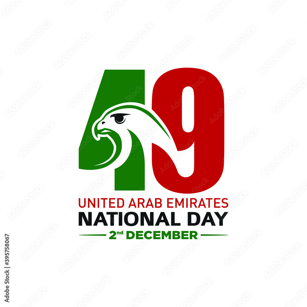 Dubai, UAE - December 2, 2020: 49 National Day of Emirates. Arabic Text ...