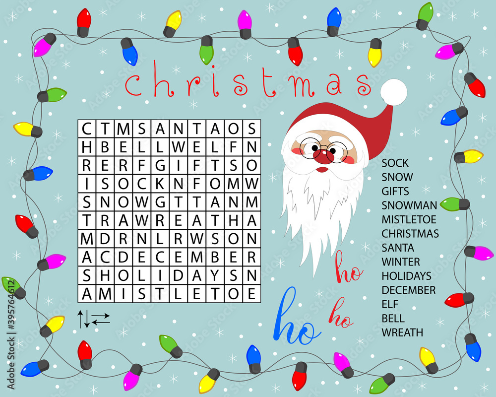 Logic game for learning English. Find the hidden Christmas words ...