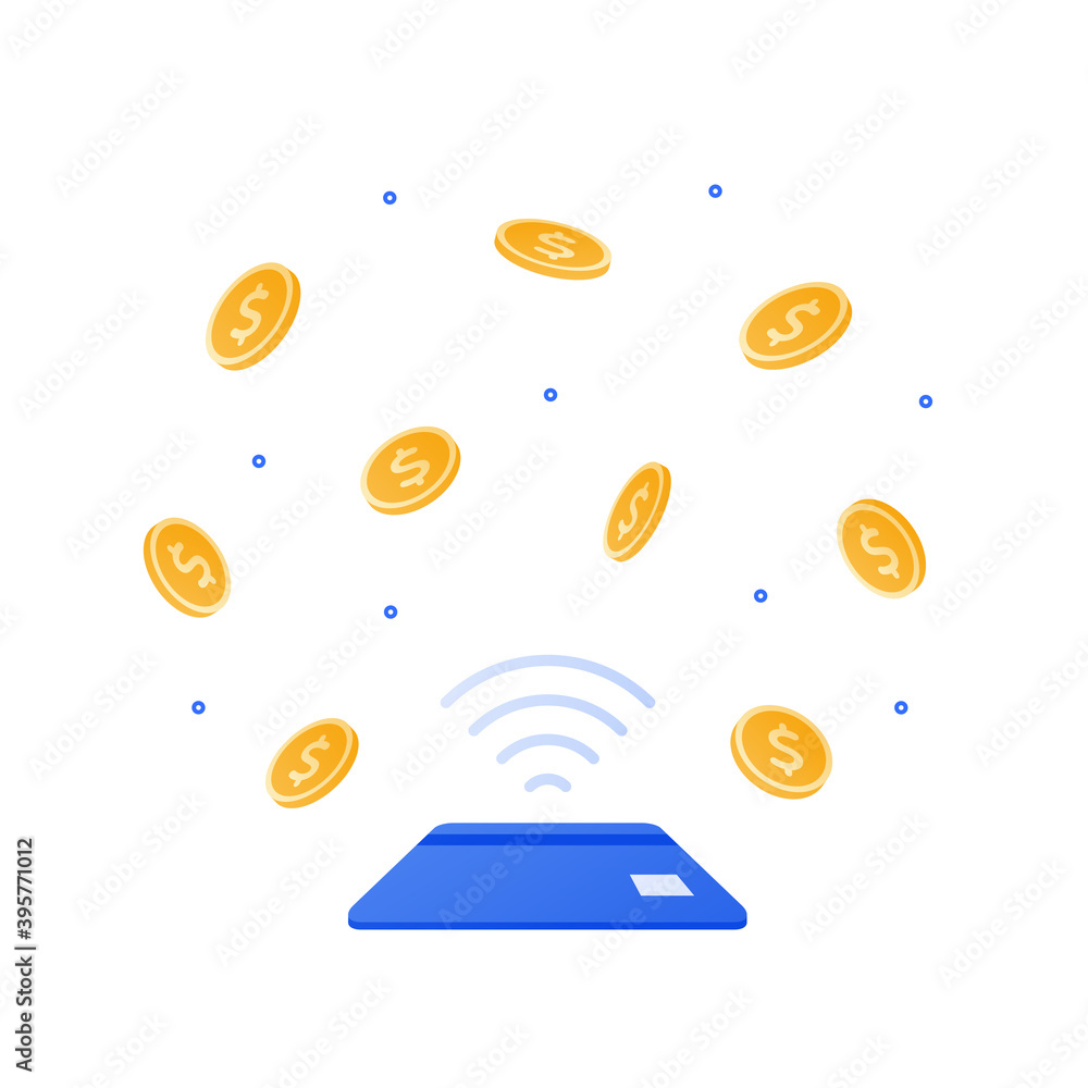 Contactless payment concept. Vector flat illustration. Bank credit card ...