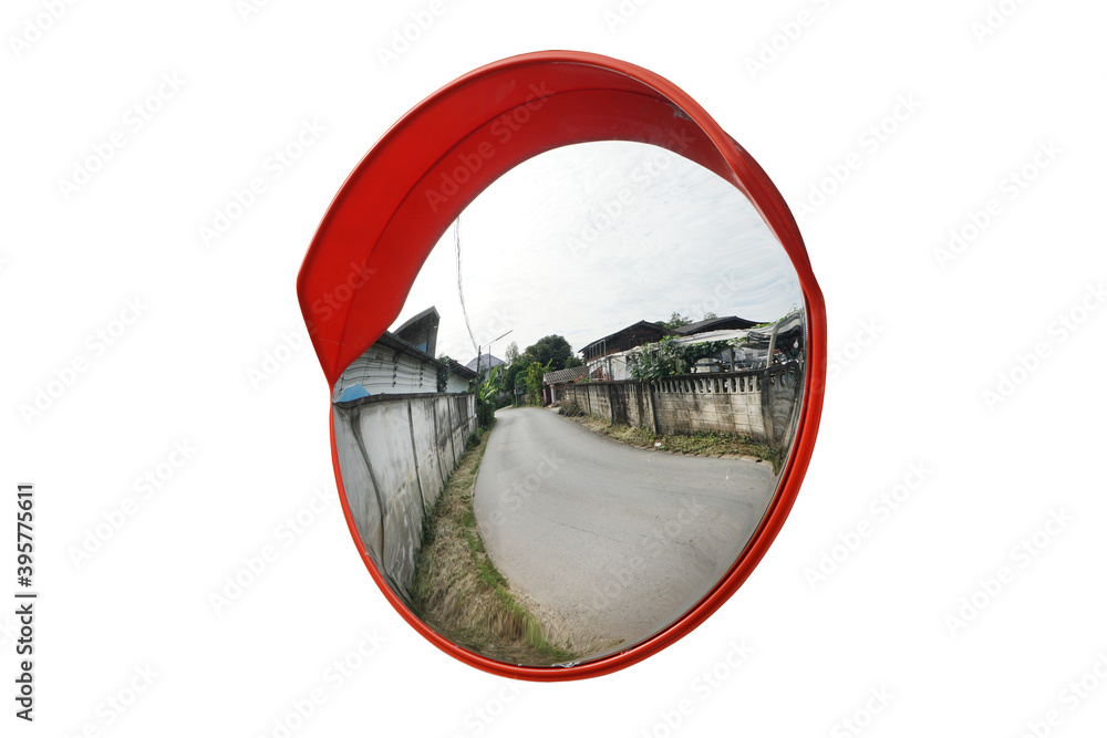 Foto de The traffic curve mirror, convex mirror on the road for safety ...