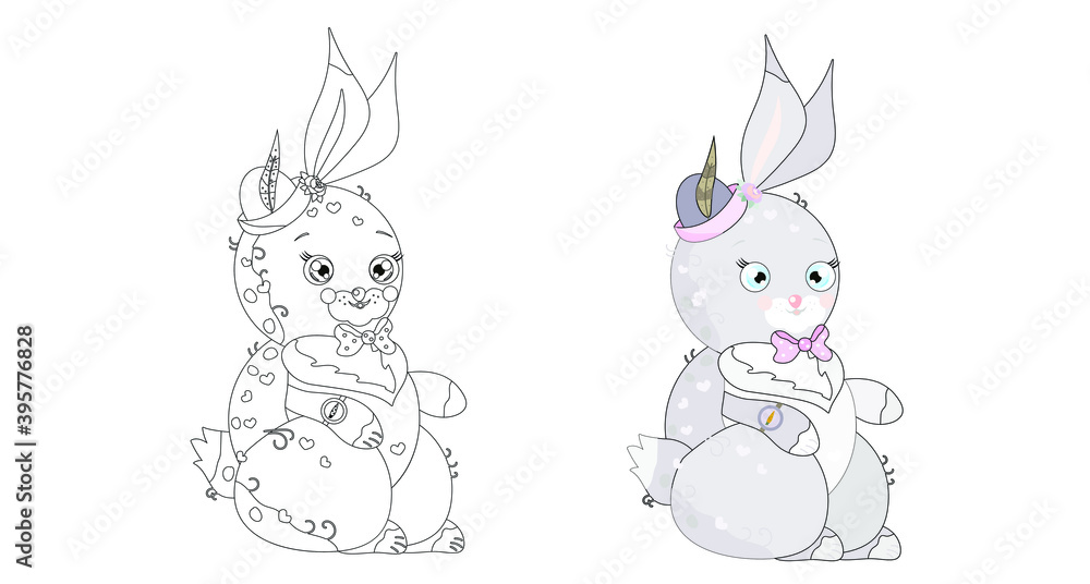 Cute hare, rabbit, bunny. Vector illustration for childrens coloring ...