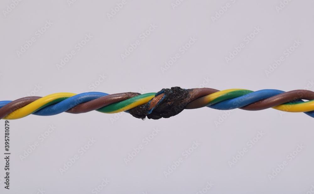 short circuit and burnt cable Stock Photo | Adobe Stock