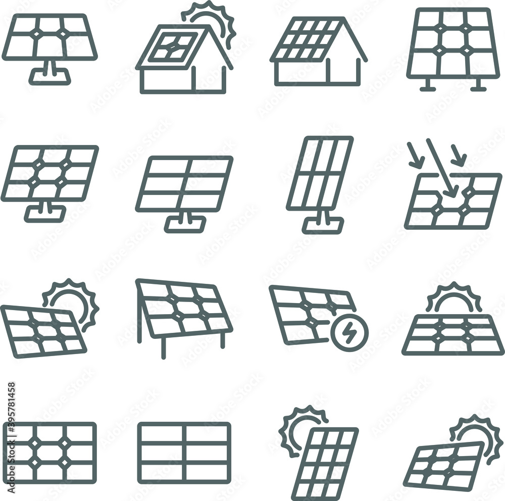 Solar cell icon illustration vector set. Contains such icons as Cell ...