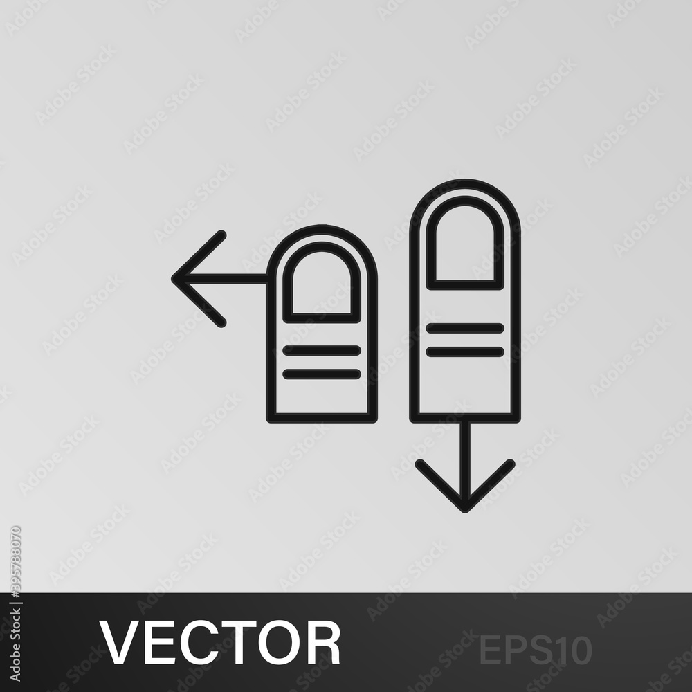 Fingers, gesture, left, down, swipe, two outline icons. Can be used for ...