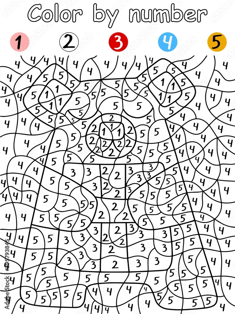 Cute bear with gift color by number stock vector illustration. Funny ...