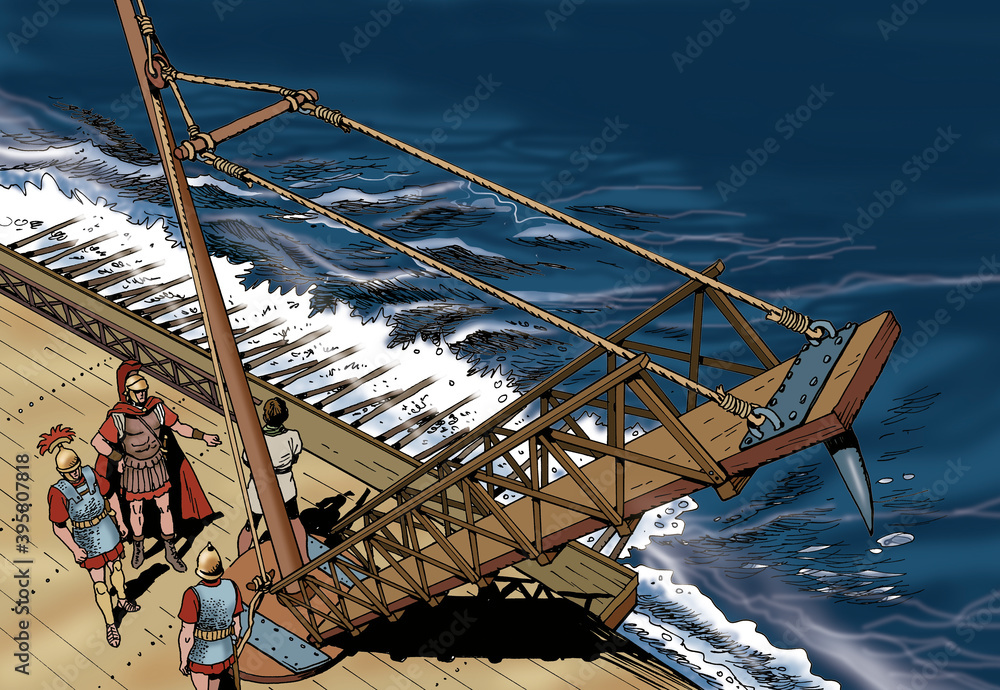 Ancient Rome - The corvus on a Roman warship ilustración de Stock ...