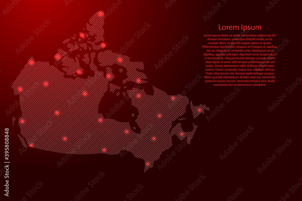 Canada map from red pattern slanted parallel lines and glowing space ...