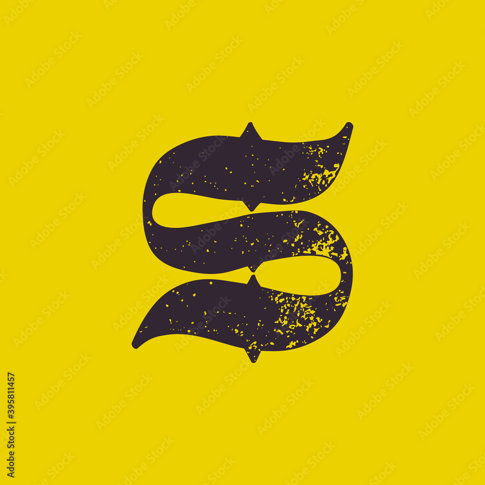 S letter calligraphy logo in horror style with grunge texture. Stock ...