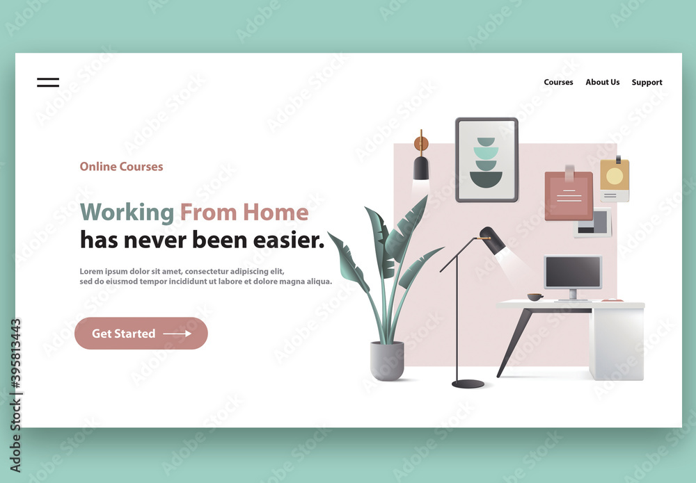 Work from Home Website Header Illustration Stock Template | Adobe Stock