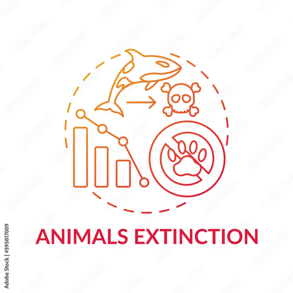 Animals extinction red gradient concept icon. Biodiversity loss. Animal ...