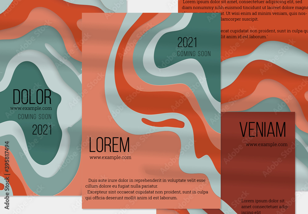 Flyer Layout with Paper Cut Craft Wavy Layered Texture Stock Template ...