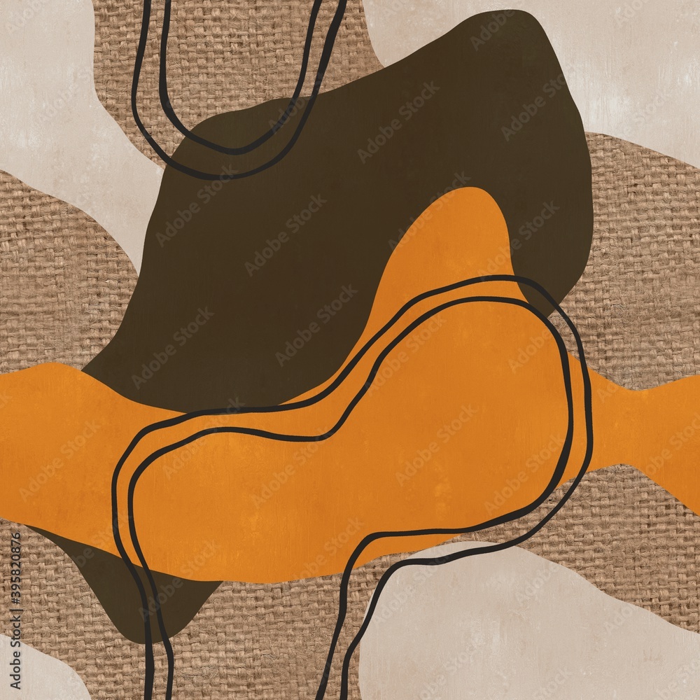 Seamless organic rounded curvy shapes on burlap fabric. High quality ...