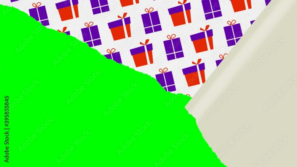 Set of 10 Tearing Gift Wrap Paper Transitions on Green Screen. Designs ...