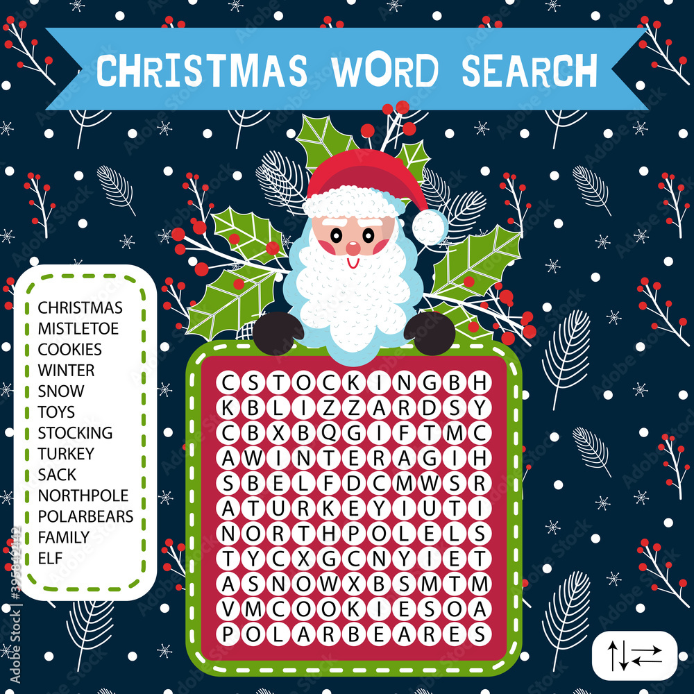 Educational game for kids about winter holidays. Christmas word search ...