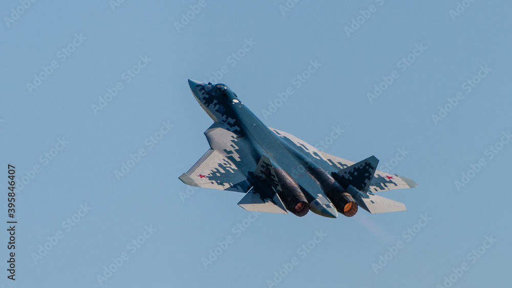 August 30, 2019. Zhukovsky, Russia. fifth-generation promising Russian multi-functional fighter ...