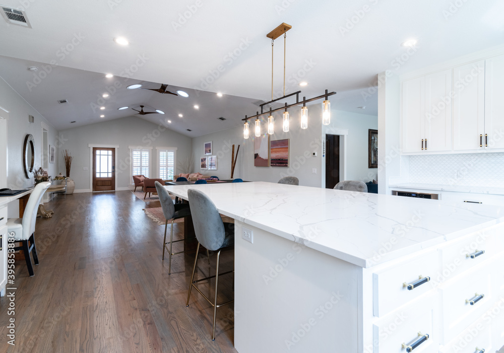 Eye-level , Eat in Kitchen, white, modern, sleek, open floor plan ...