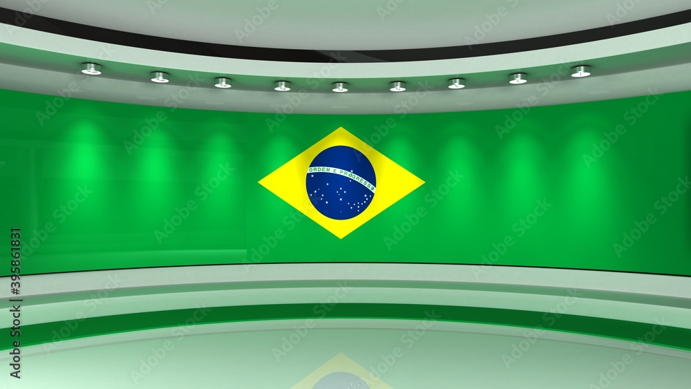 TV studio. Brazil flag studio. Brazil flag background. News studio. The ...