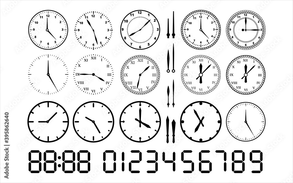 Vetor de conventional round clock and digital number clock vector ...