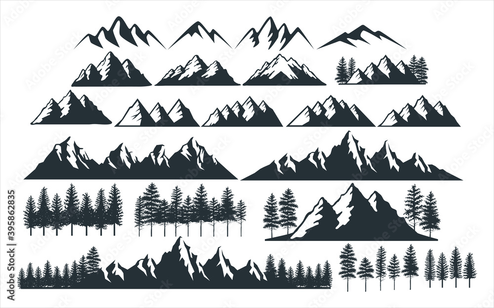 assorted mountain pine tree vector graphic design template set for ...