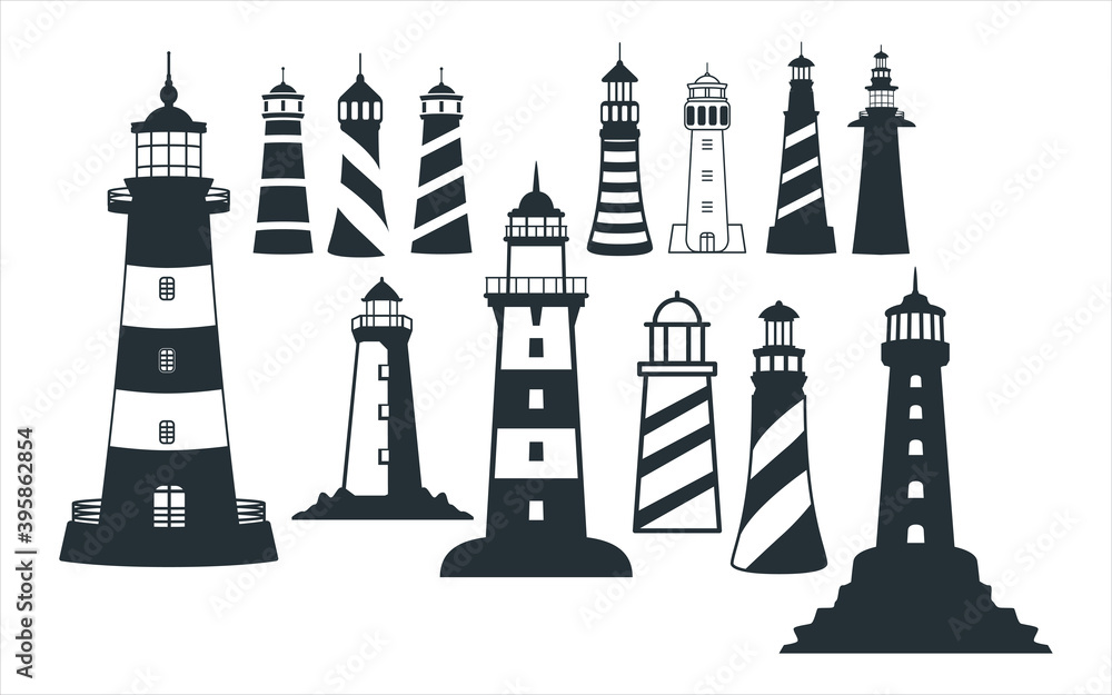 assorted lighthouse vector graphic design template set for sticker ...