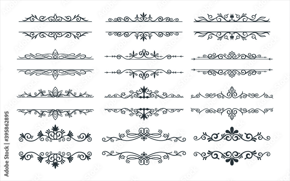 assorted floral divider, decorative swirl border split vector graphic ...