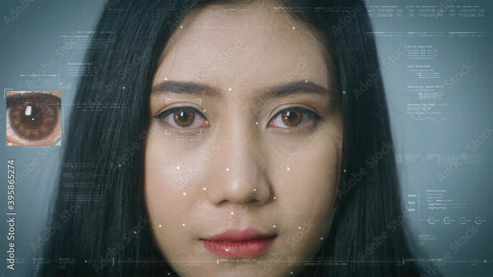 Video „Futuristic biometric retina recognition algorithm technology scanning a young teenager's ...