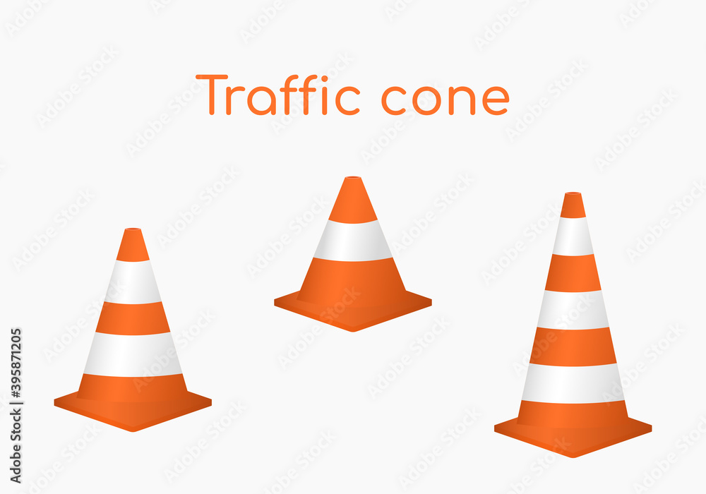 Vector illustration, types of traffic cones, different sizes and ...