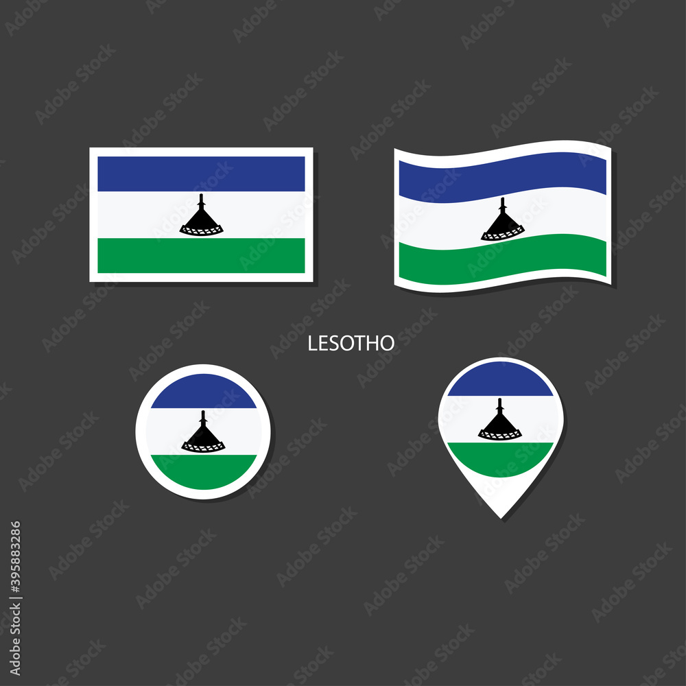 Lesotho flag logo icon set, rectangle flat icons, circular shape ...