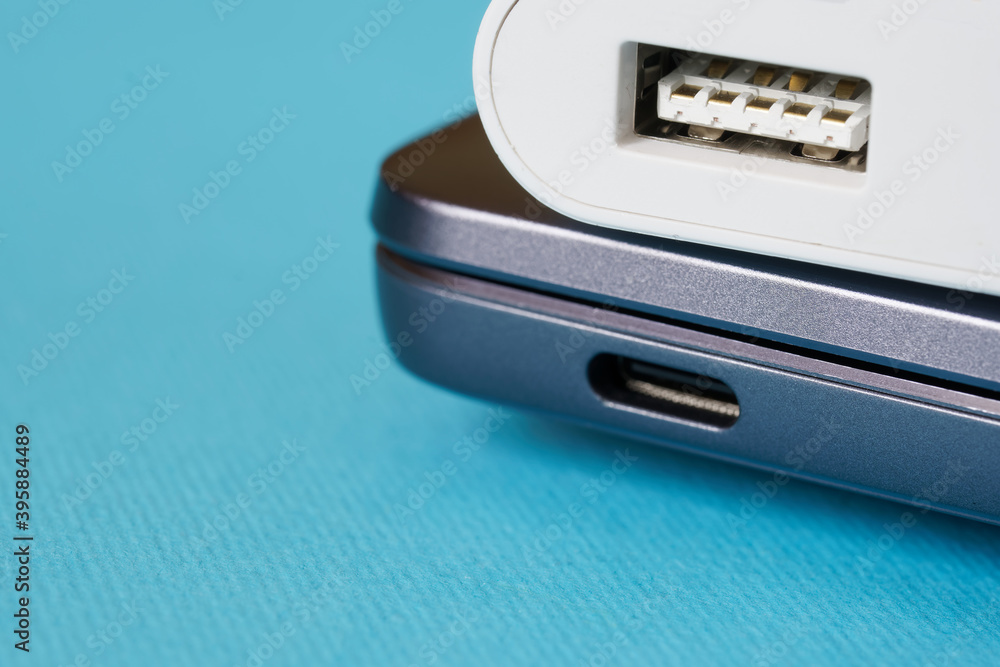 Comparison of the sizes of USB 3.0 and USB type-c ports on a modern ...