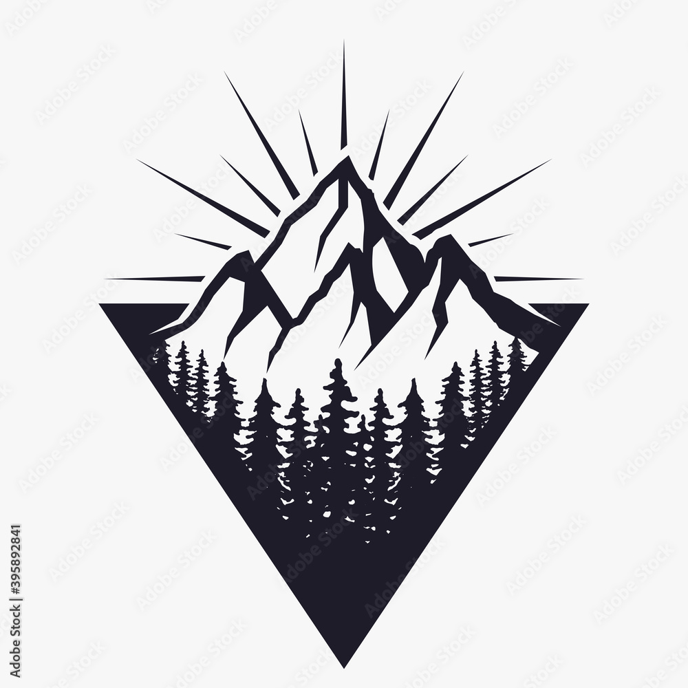 Mountains logo or badge or label design template with mountain peak and ...