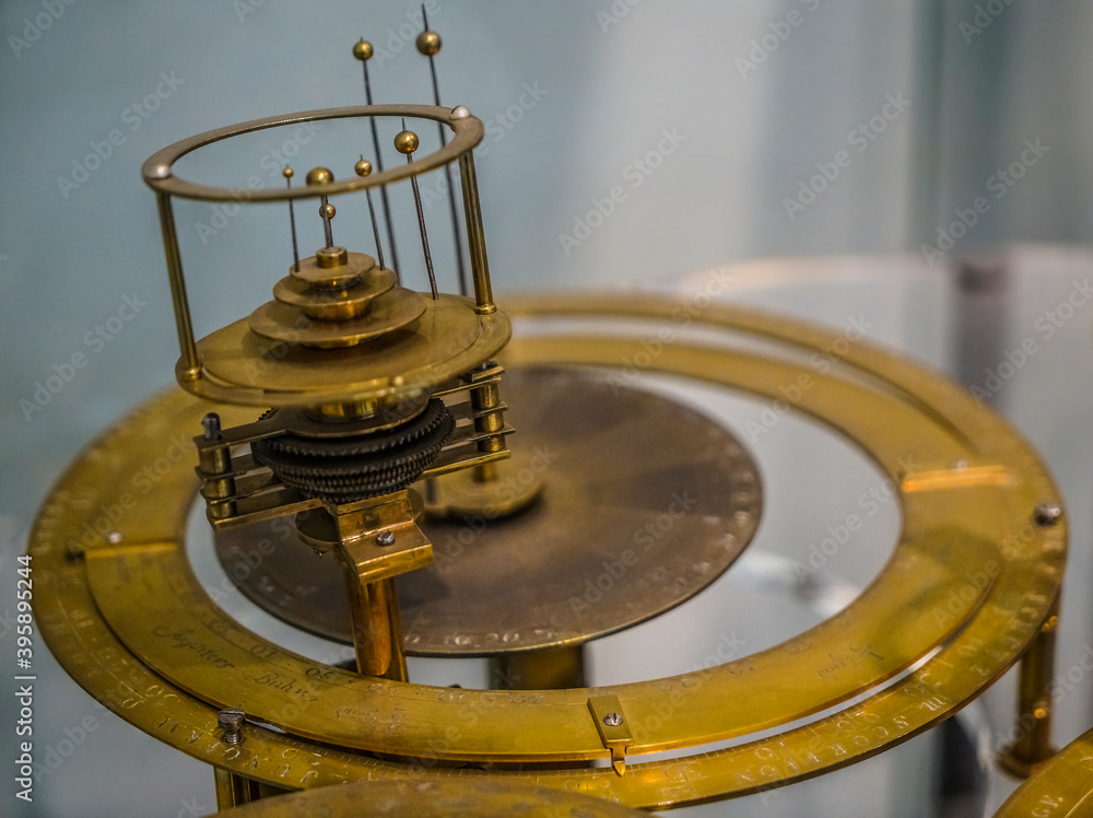 old, vintage model of the solar system Isolated on white background ...