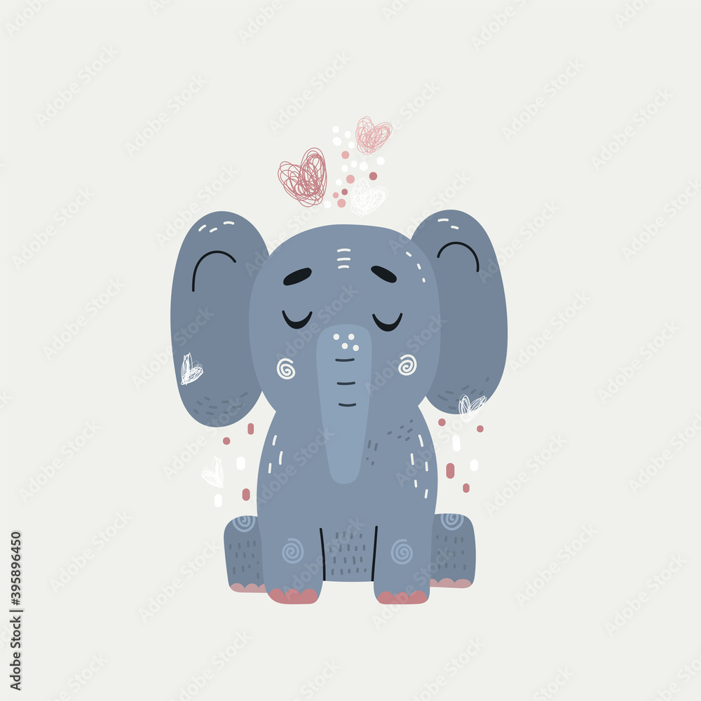 Cute cartoon elephant with decorative elements. Vector illustration ...