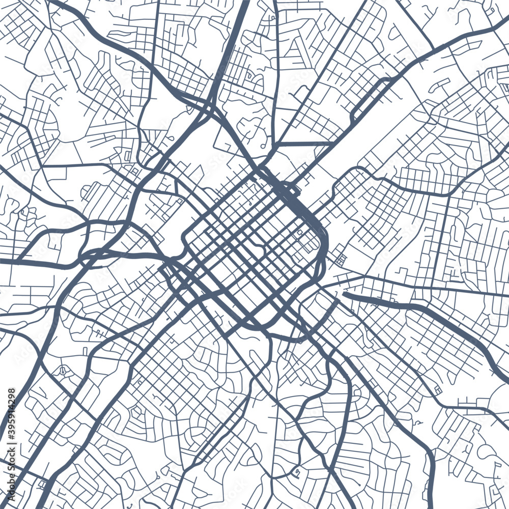 Detailed map of Charlotte city, linear print map. Cityscape panorama ...