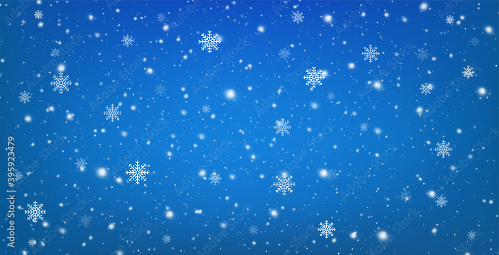Snowy blue background with falling snowflakes. Christmas winter ...