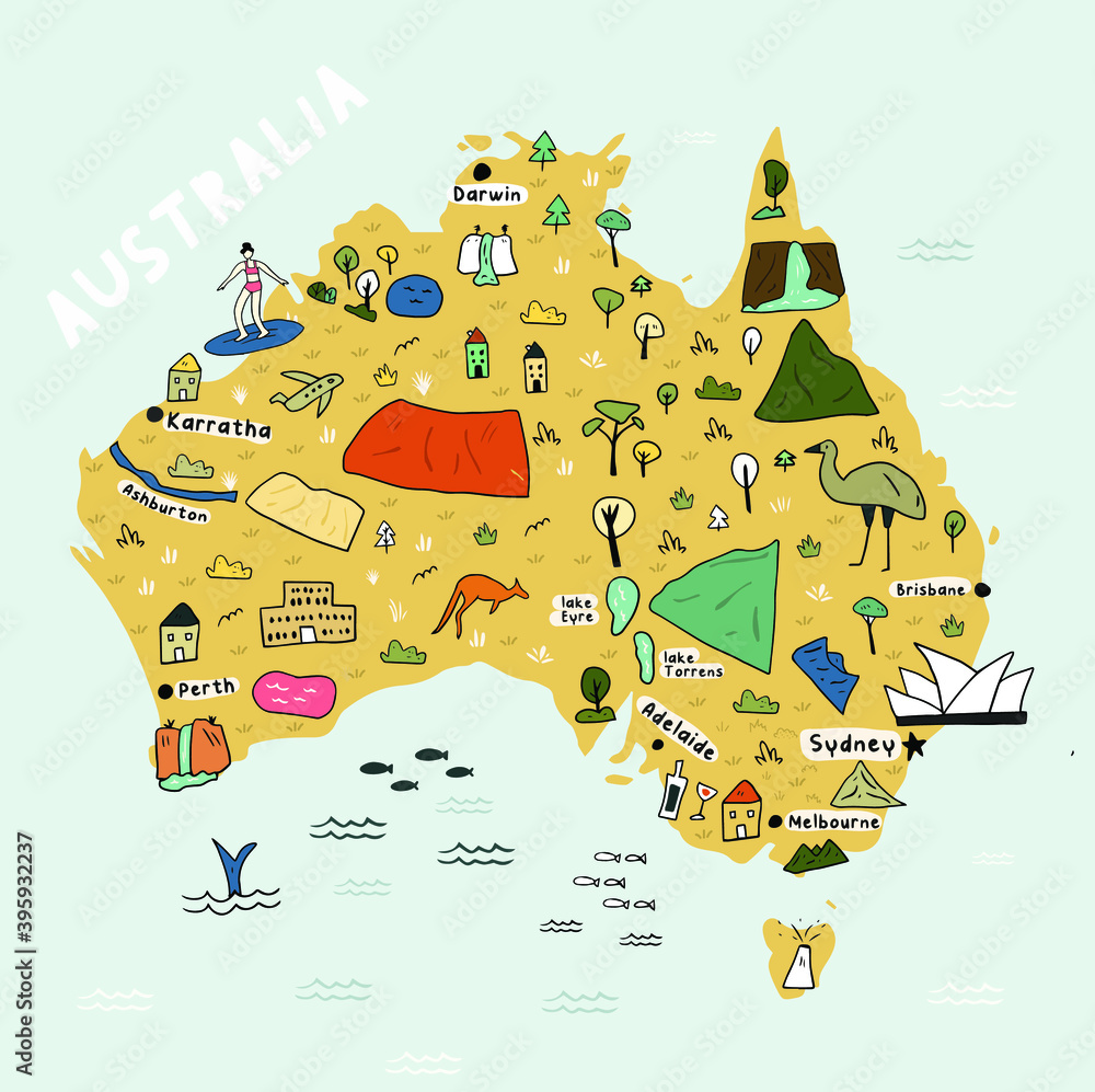 map of Australia in cartoon colorful modern style vector illustration ...