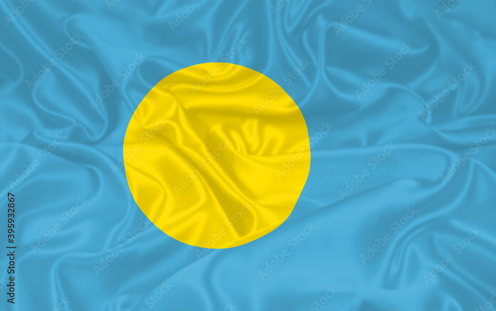 Palau Flag waving. National flag of Palau with waves and wind. Official ...