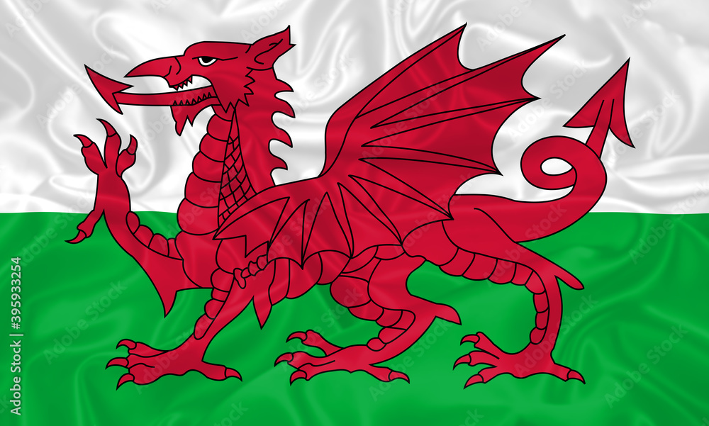 Wales Flag waving. National flag of Wales with waves and wind. Official ...