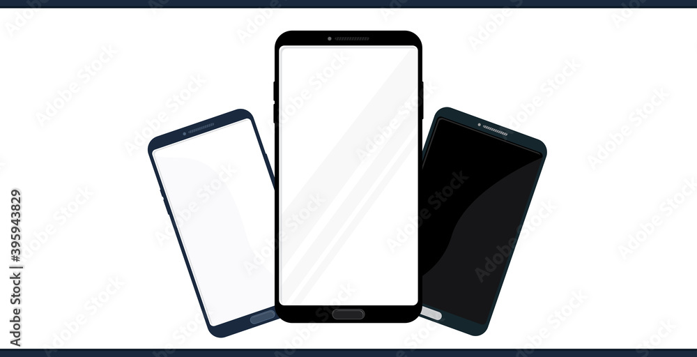 Set of empty mockups of standard models smart phones. Cellphones with ...