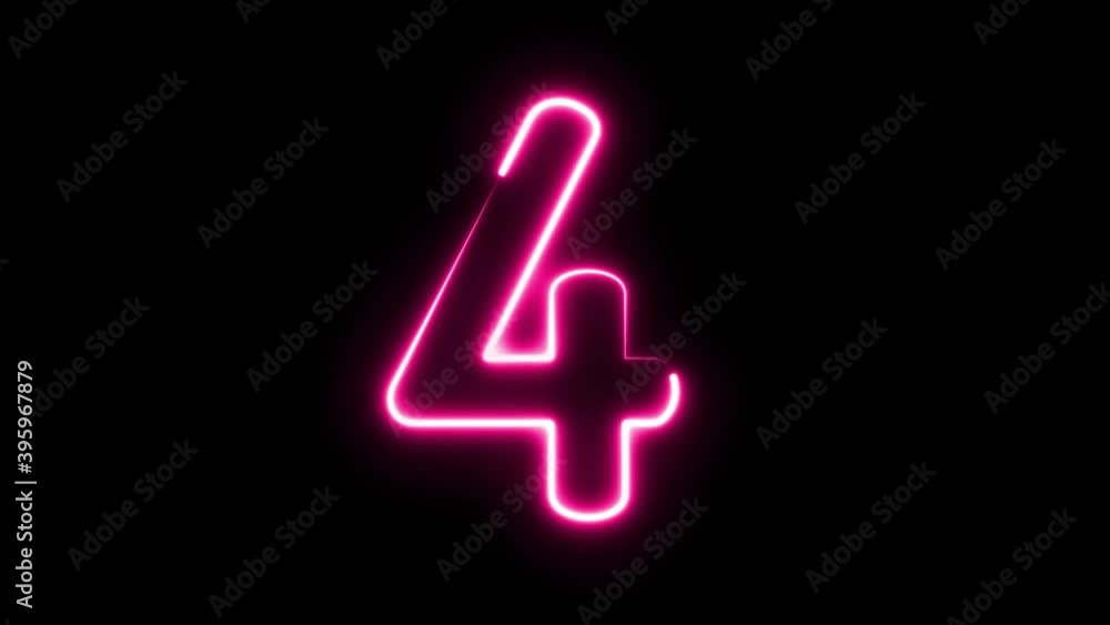 Neon numbers four glowing on an alpha channel background. Stock Video ...