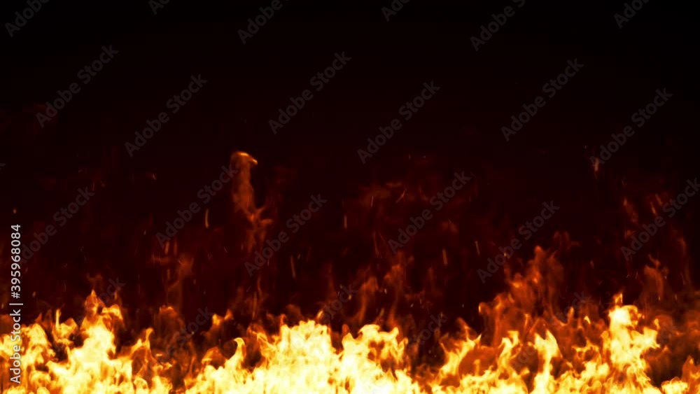 Fire line isolated on black background. Burning hot bonfire sparks ...