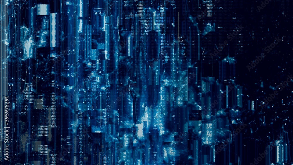 Trippy blue HUD interface with abstract and psychedelic digital code ...