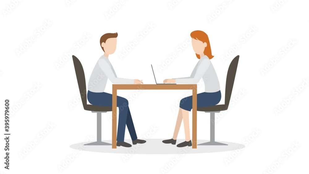 Briefing. Business meeting. Cartoon characters. Loop animation, alpha ...