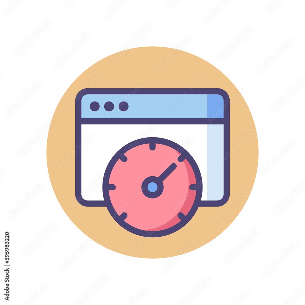 Website speed loading time. Web browser with speedometer test showing ...