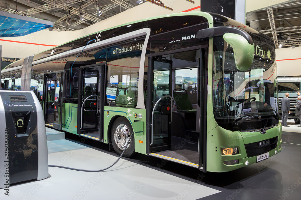 Fully electric MAN Lion’s City eMobility city bus Stock Photo | Adobe Stock