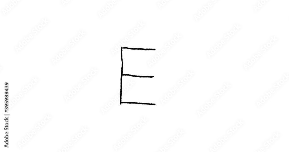 Child writes letter E of the English alphabet using a graphics tablet ...