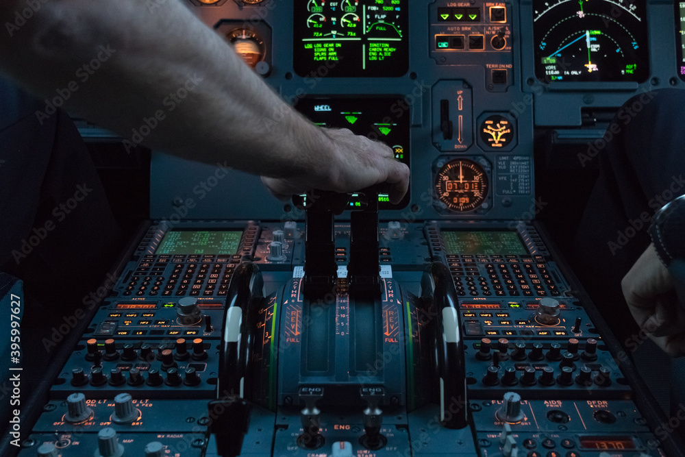 thrust level control cockpit flightdeck Stock Photo | Adobe Stock
