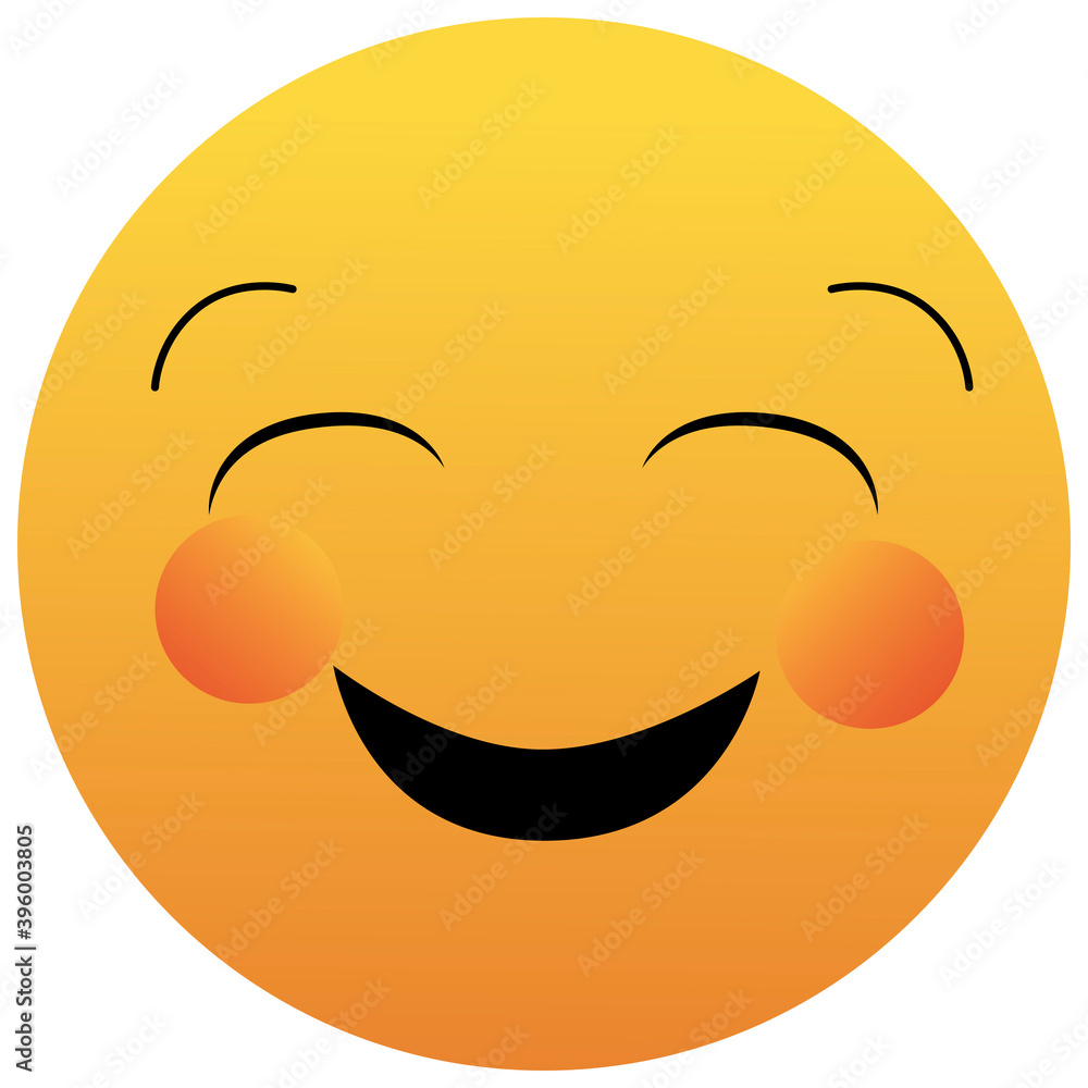 Smiling emoticon with happy eyes and rosy cheeks isolated on white ...