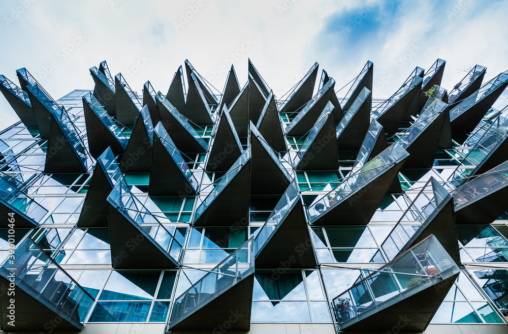 Copenhagen, Denmark: VM House with spiky triangular balconies Stock ...