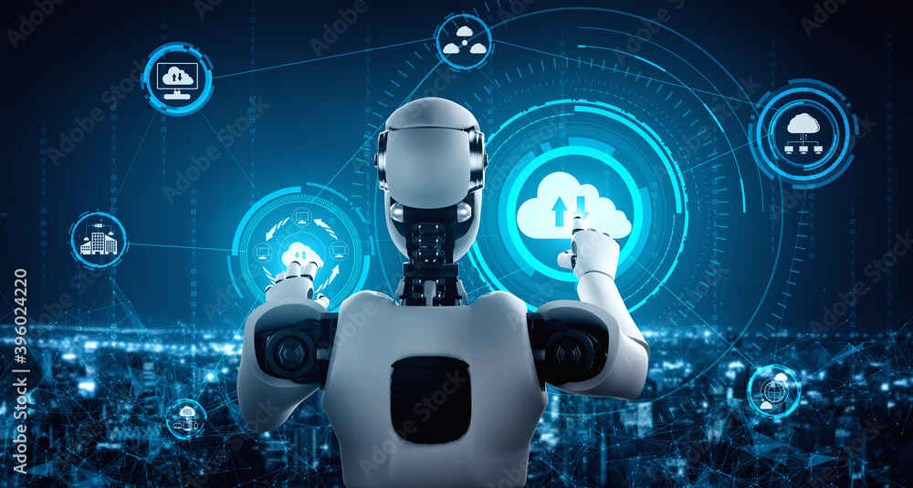 AI robot using cloud computing technology to store data on online ...