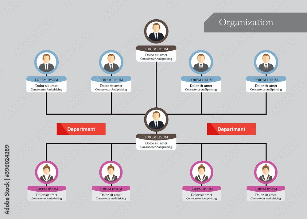 Organization Chart Infographics with People Icon and Abstract Line ...